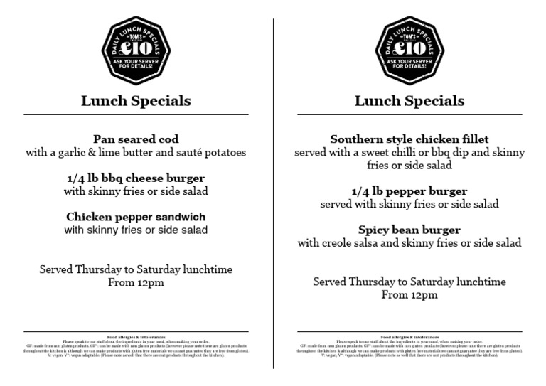 Southern Lunch Specials Menu | PDF | Lunch | Hamburgers