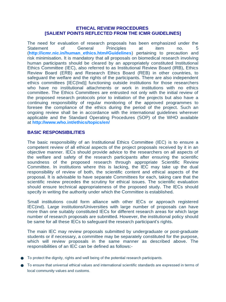 ICMR ethical guidelines | PDF | Institutional Review Board | Clinical Trial