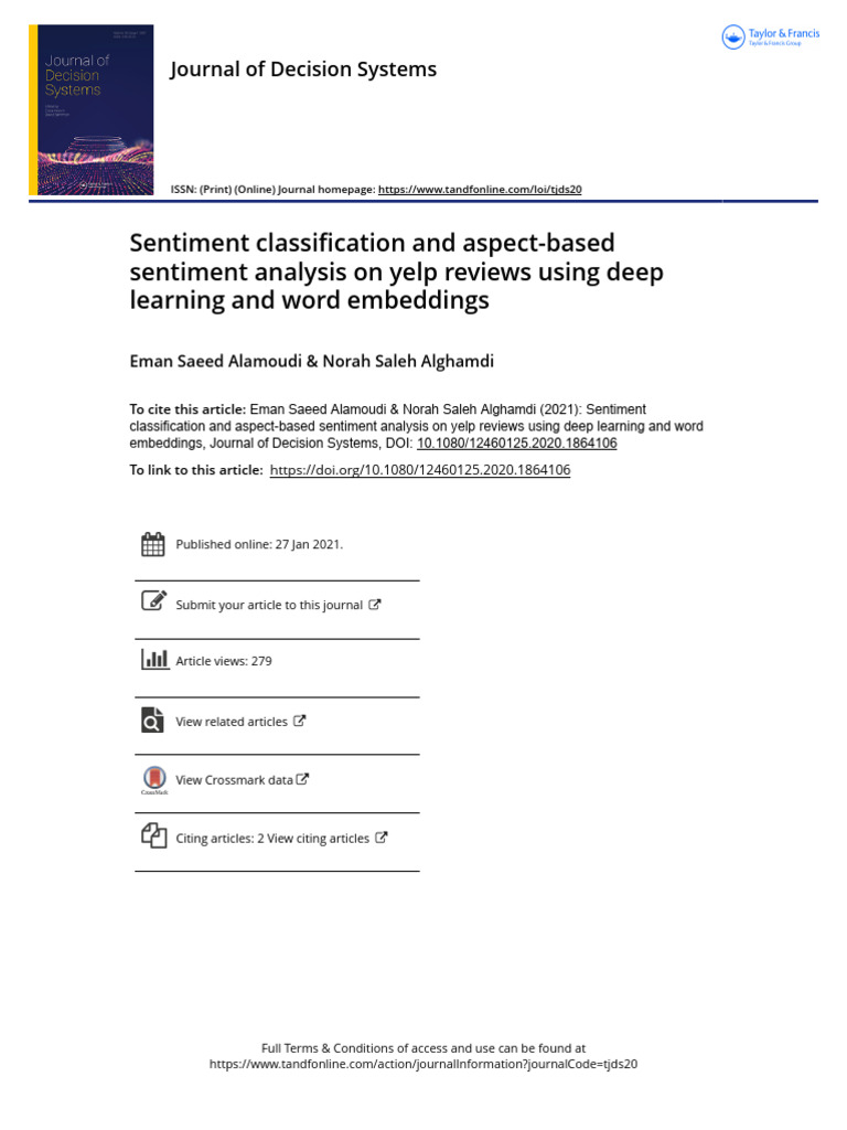 Sentiment Classification and Aspect Based Sentiment Analysis On Yelp Reviews Using Deep Learning ...