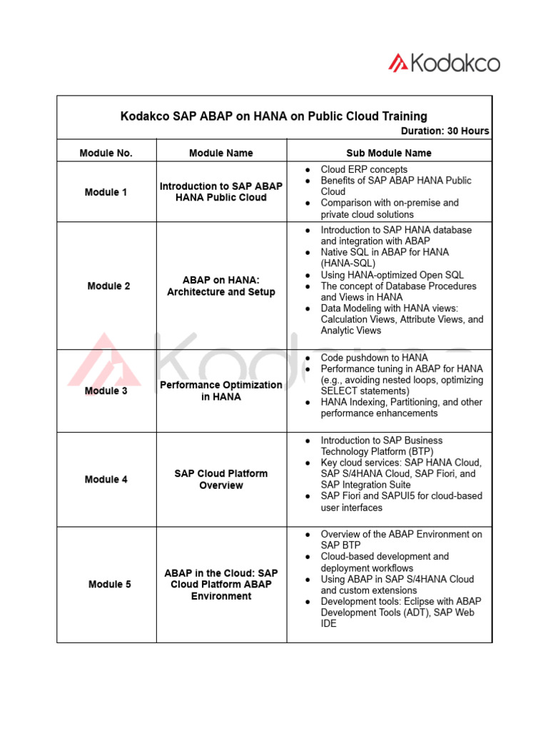 SAP ABAP On HANA On Public Cloud Trlient Curriculum | PDF | Cloud Computing | Computer Science
