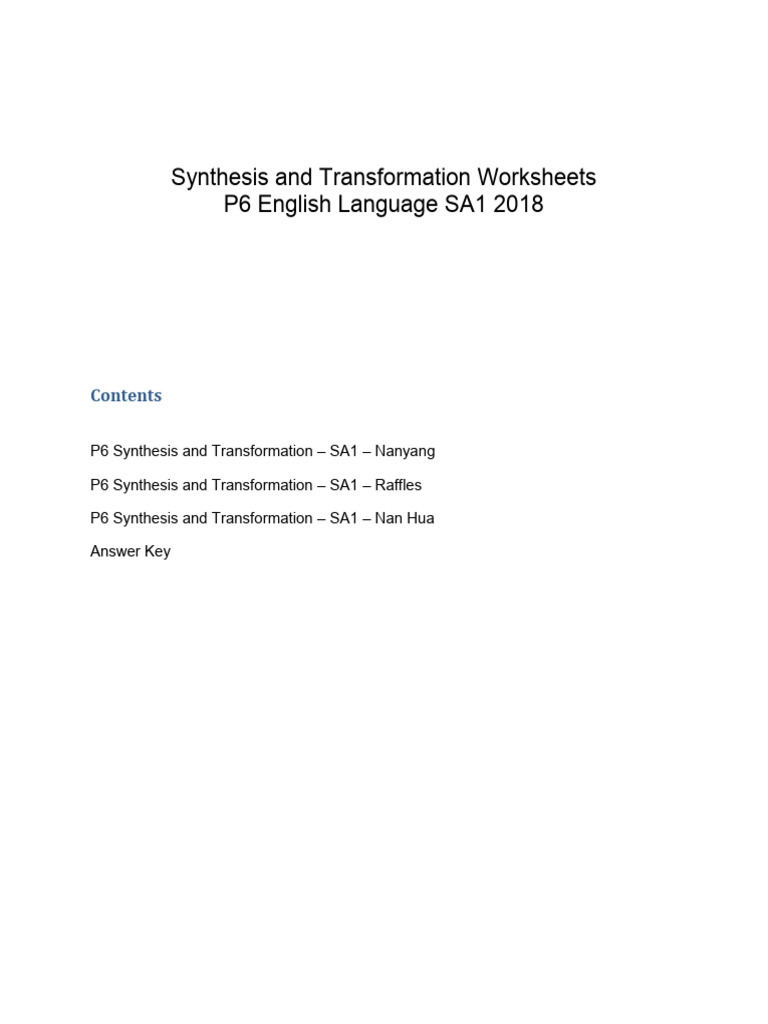 P6 English SA1 2018 Synthesis Transformation Top3 Worksheets | PDF