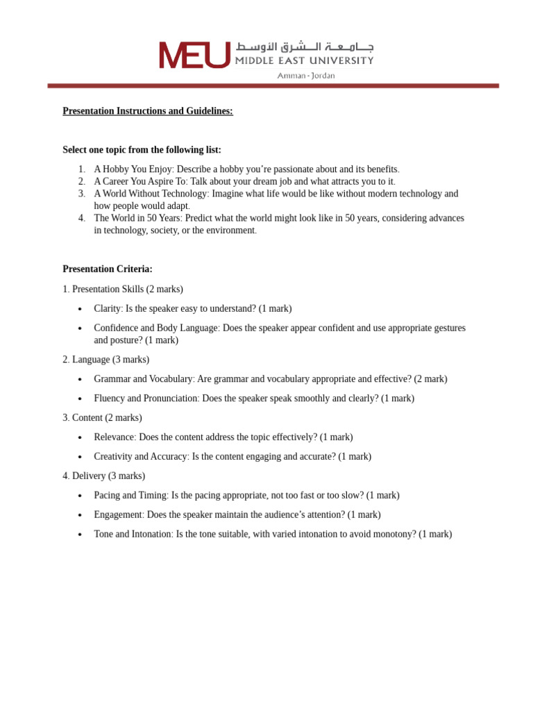 Communication Presentation Topics Criteria | PDF
