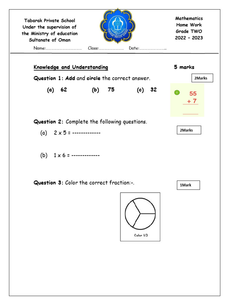 Grade 2 Math Homework Worksheet | PDF