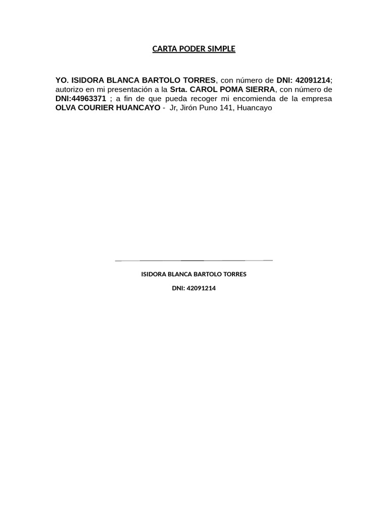 Carta Poder Simple Olva | PDF