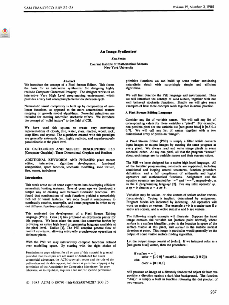 An Image Synthesizer - Ken Perlin 1985 | PDF | Texture Mapping ...