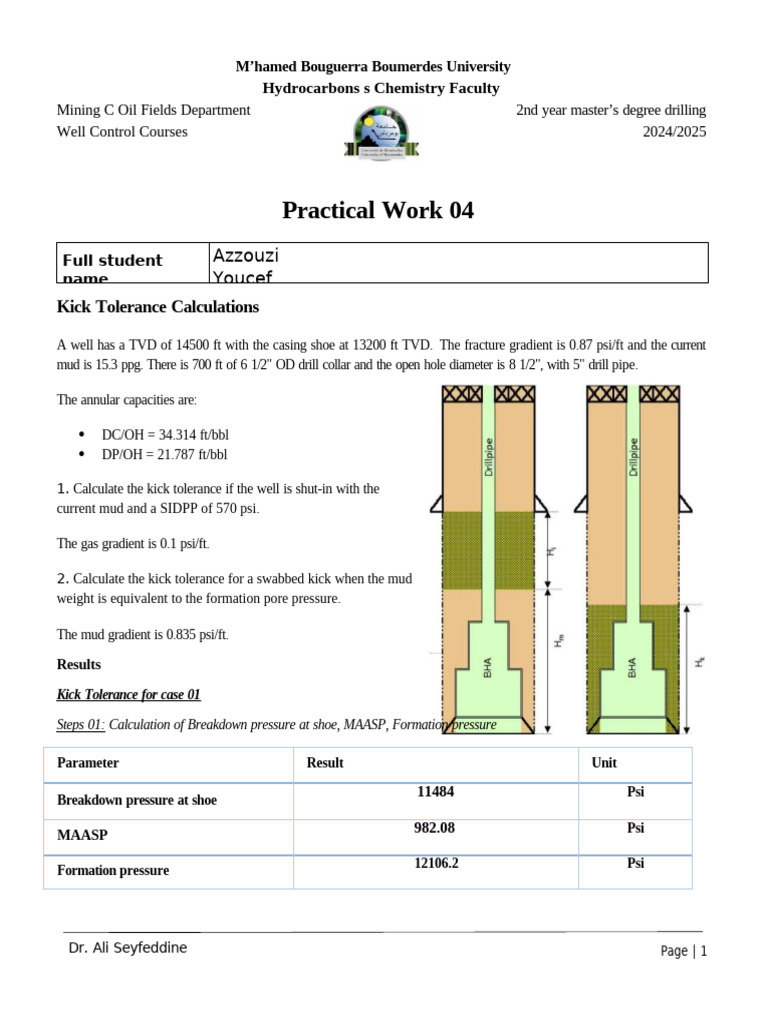 Practical Work 04 Kick Tolerance | PDF | Gases