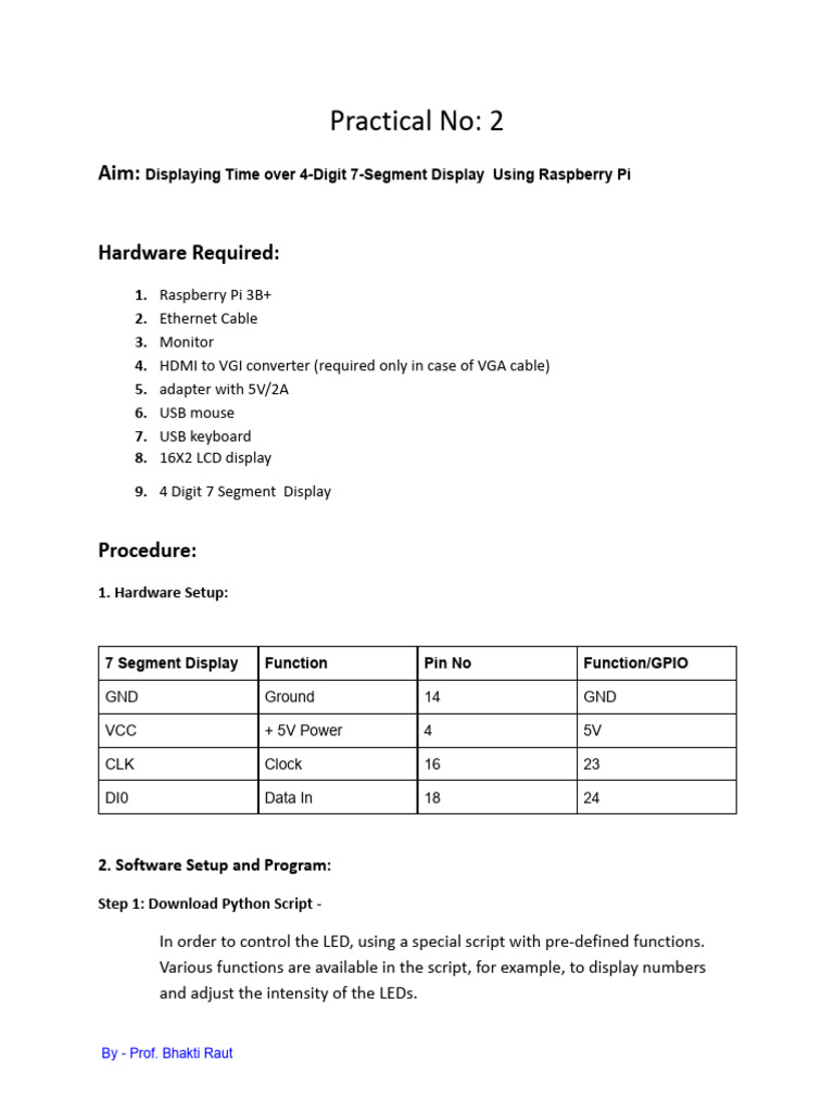 Practical 2 Displaying Time Over 4 Digit 7 Segment Display Using Raspberry Pi Pdf Raspberry