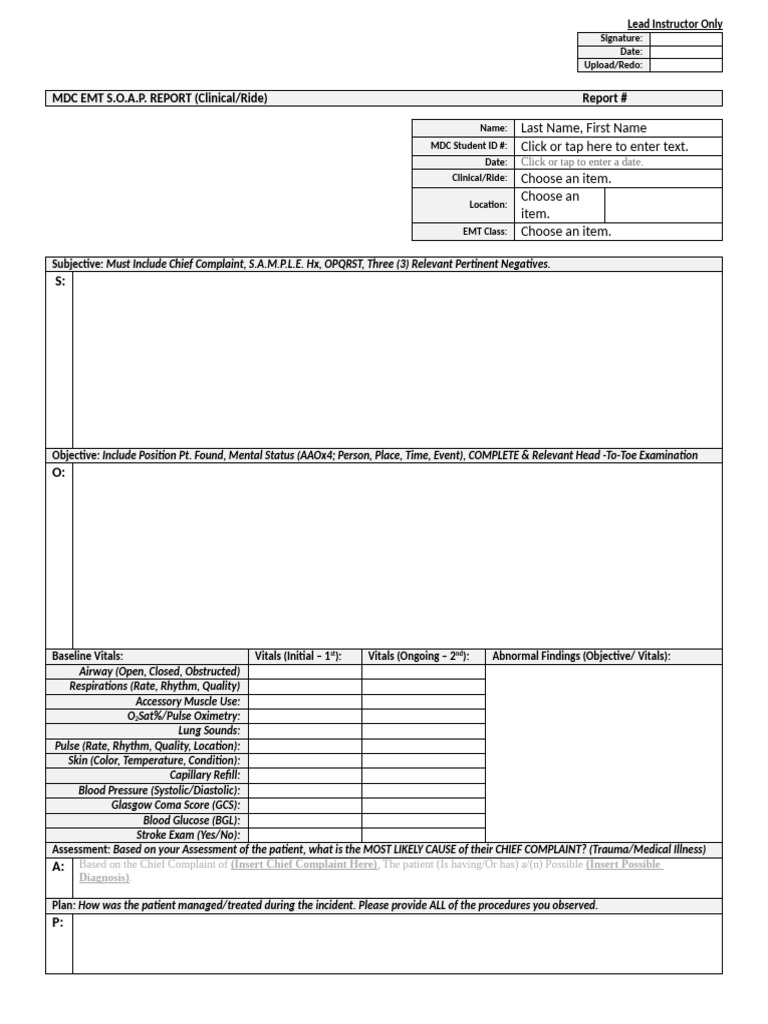 MDC EMT SOAP Report Template | PDF | Blood Pressure | Physiology