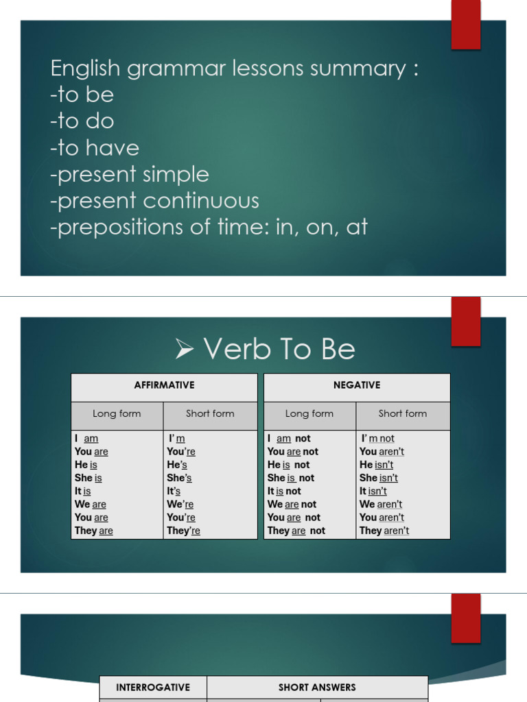 English Grammar Lessons Summary s1 PDF | PDF | Languages | Foreign ...