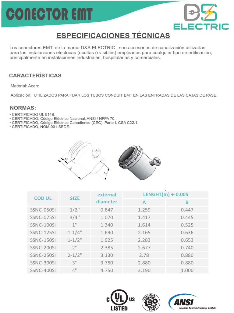Ficha Tecnica Conector Emt | PDF