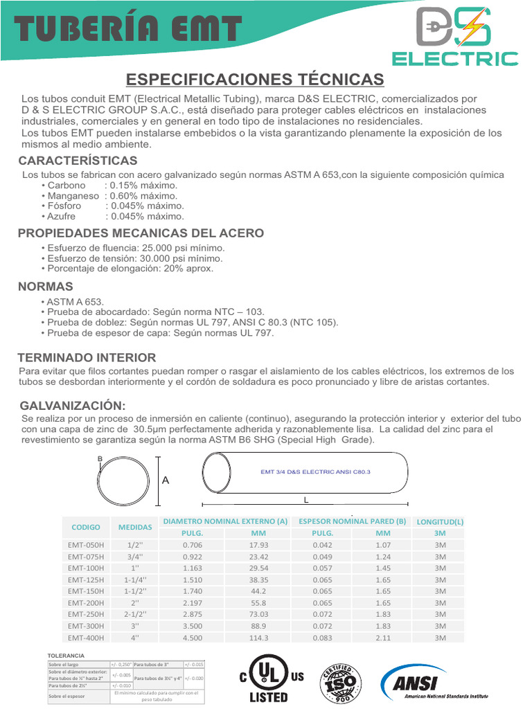 Ficha Tecnica Tuberia Emt | PDF | Acero | Materiales