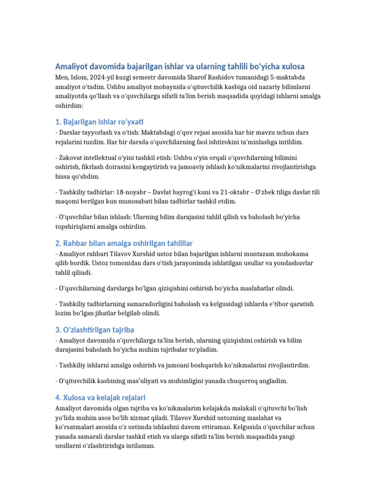 Amaliyot_Xulosa | PDF