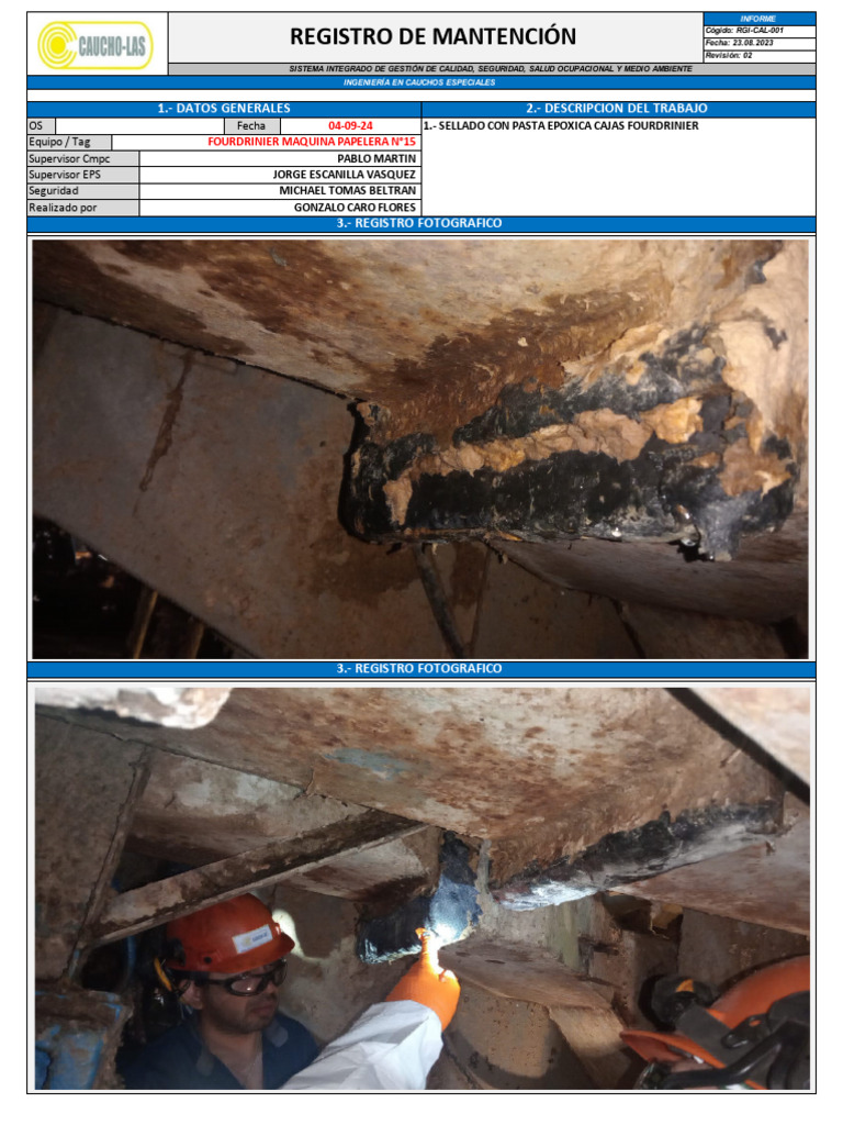 RGI-CAL-001 - REGISTRO DE MANTENCIÓN __ SELLADO FOURDRINIER MAQUINA 15 | PDF