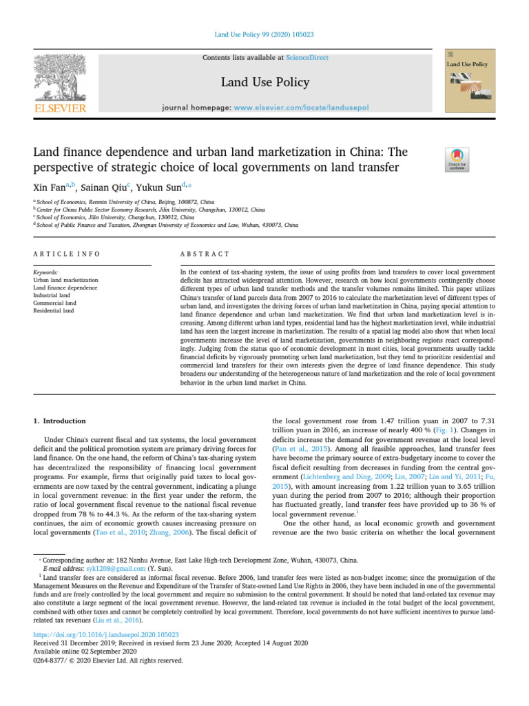 Urban Land Marketization in China | PDF | Taxes | Auction