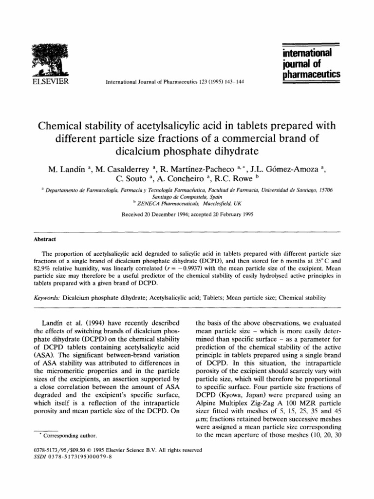 Chemical Stability of Acetylsalicylic Acid in Tablets Prepared With ...