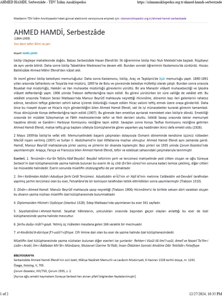 AHMED HAMDİ, Serbestzâde | PDF