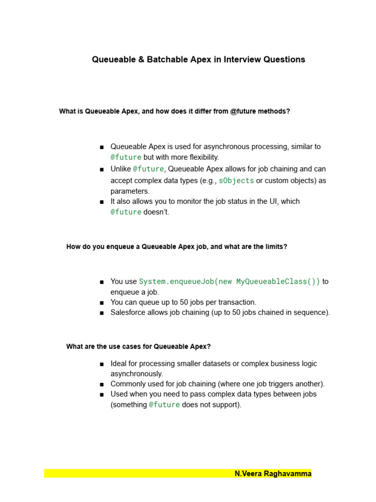 Queueable Batchable Apex in Interview Questions 1729324642 | PDF | Database Transaction ...