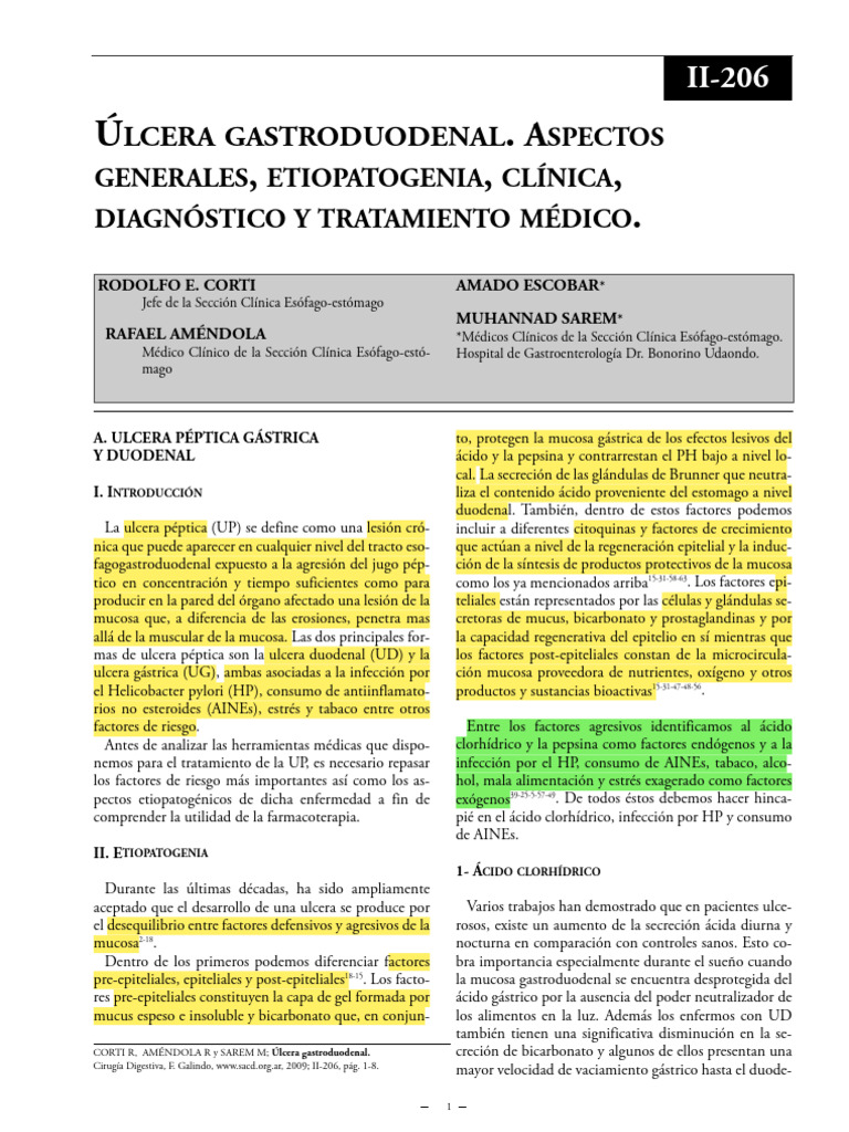 Lcera Gastroduodenal: Spectos Generales Etiopatogenia Clínica Diagnóstico Y Tratamiento Médico ...