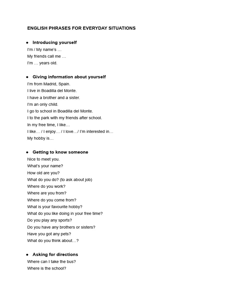 Everyday English Phrases Guide | PDF