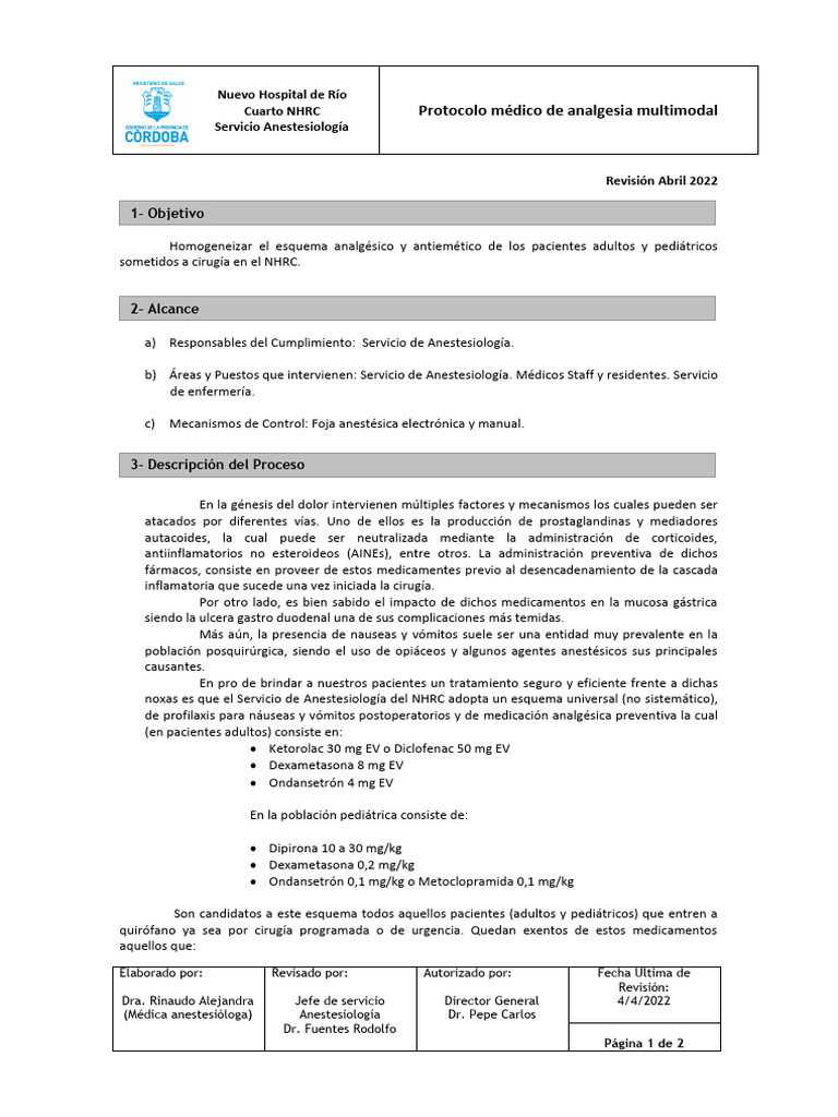 Protocolo Medico de Analgesia Multimodal NHRC | PDF | Analgésico ...
