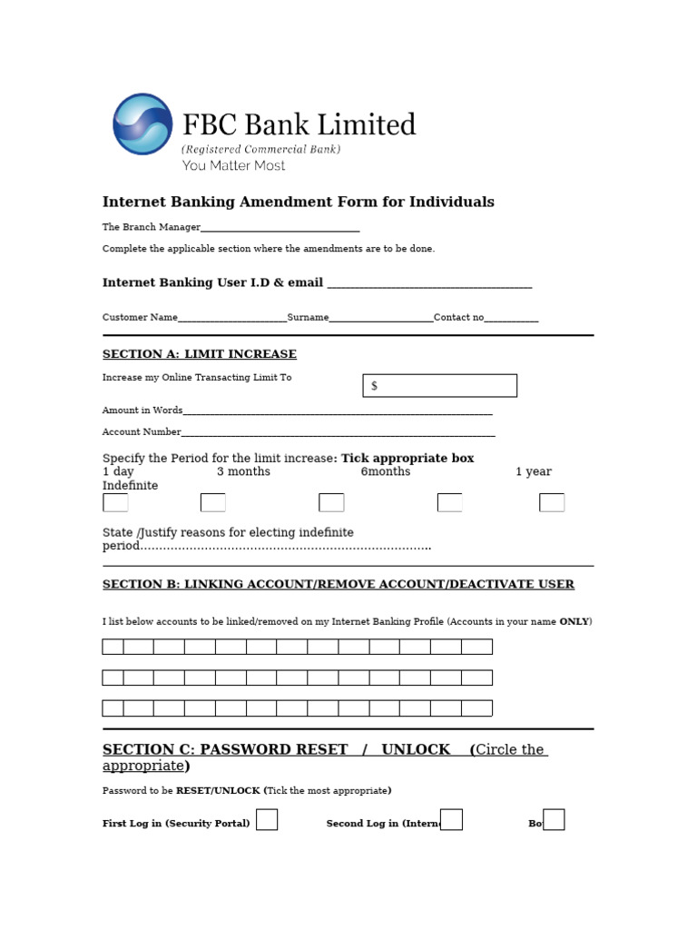 OBDX Internet Banking Amendment Form For Individuals - 2022 | PDF