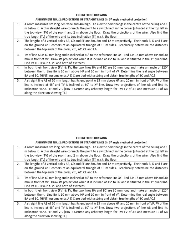 Assignment Questions For Engineering Drawing 1st Year B.Tech | PDF ...