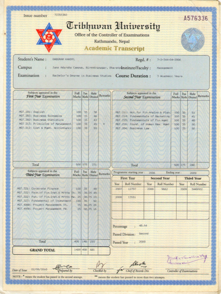 Bachelors Degree Marksheet | PDF