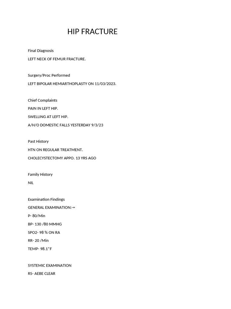 Hip Fracture | PDF | Musculoskeletal System | Diseases And Disorders