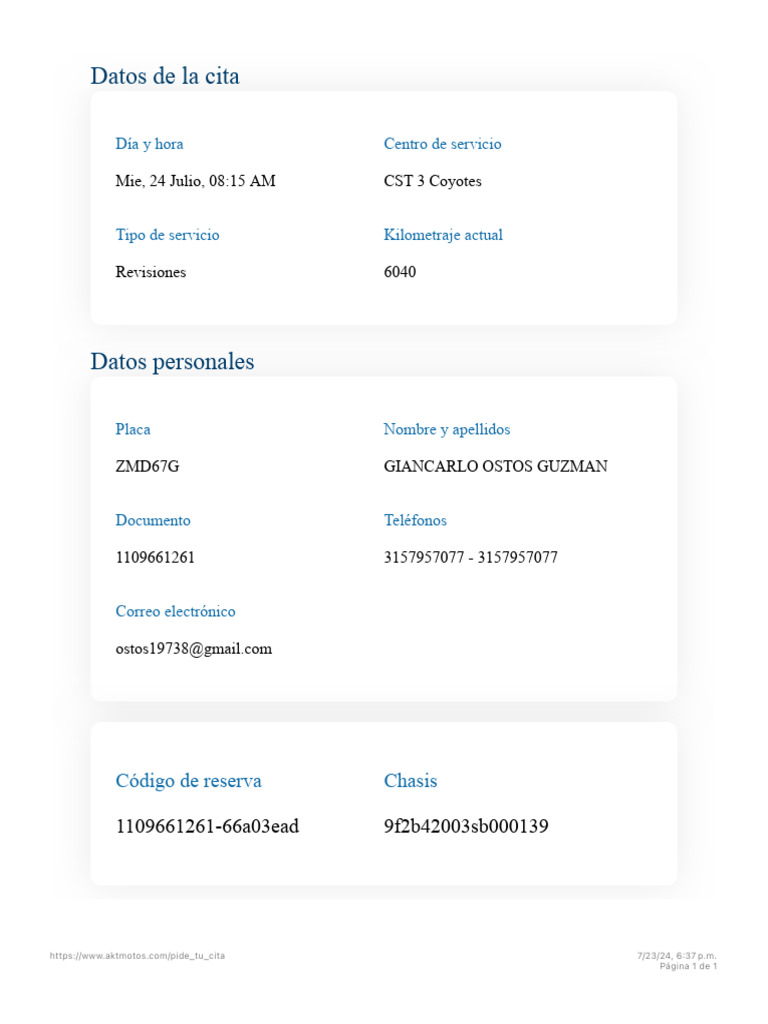 Agenda Tu Cita - AKT Motos | PDF