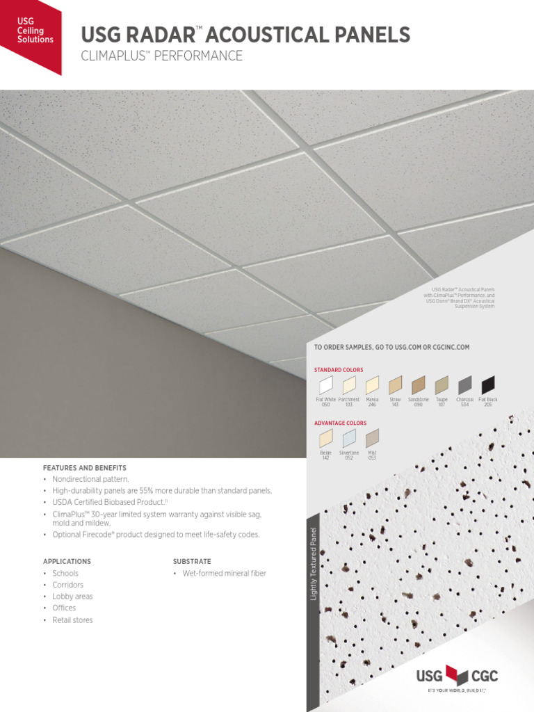 Usg Radar Climaplus Ceiling Panels Data SC2127 | PDF | Materials | Building Engineering