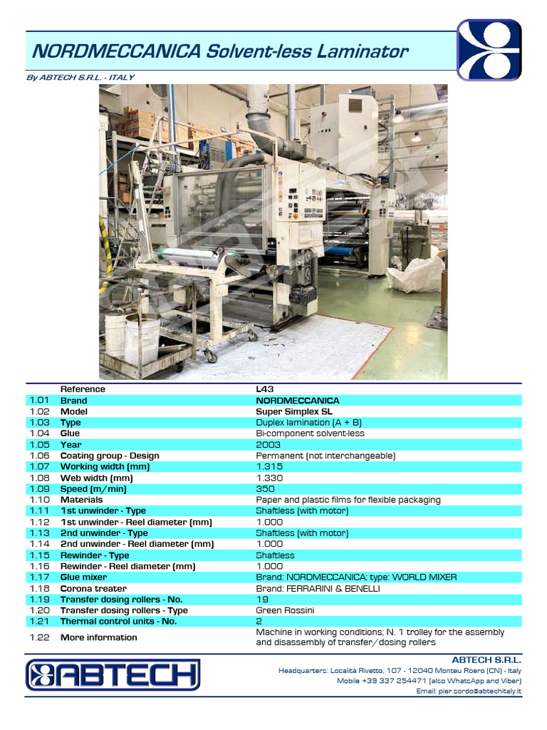 L43 - NORDMECCANICA Super Simplex SL - Scheda ENG | PDF