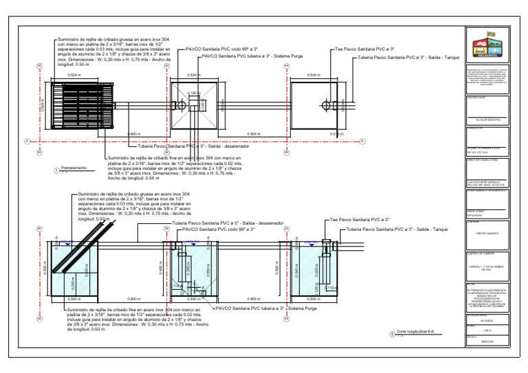 Plano 01 - Pretratamiento | PDF | Ingeniería de Edificación | Tratamiento de aguas