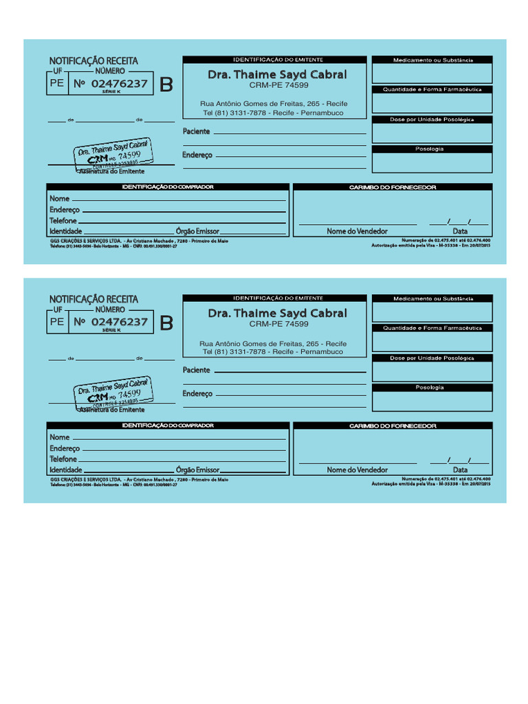 Receita Clonazepam - B1 Azul - (PE) | PDF