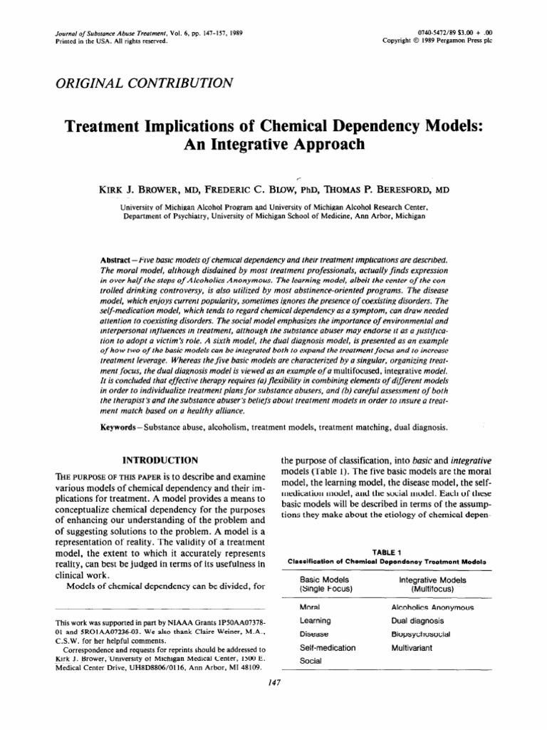 Brower Et Al. 1989 Treatment Models | PDF | Substance Dependence ...