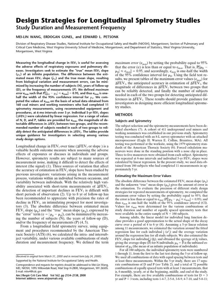 Design Strategies For Longitudinal PFT Studies | PDF | Estimator | Mean ...