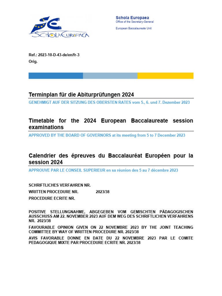 2024 European Baccalaureate Exam Schedule | PDF | Career And Technical ...