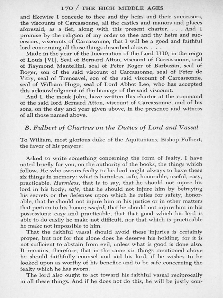 Letter of Fulbert of Chartres On The Obligation of Vassals | PDF
