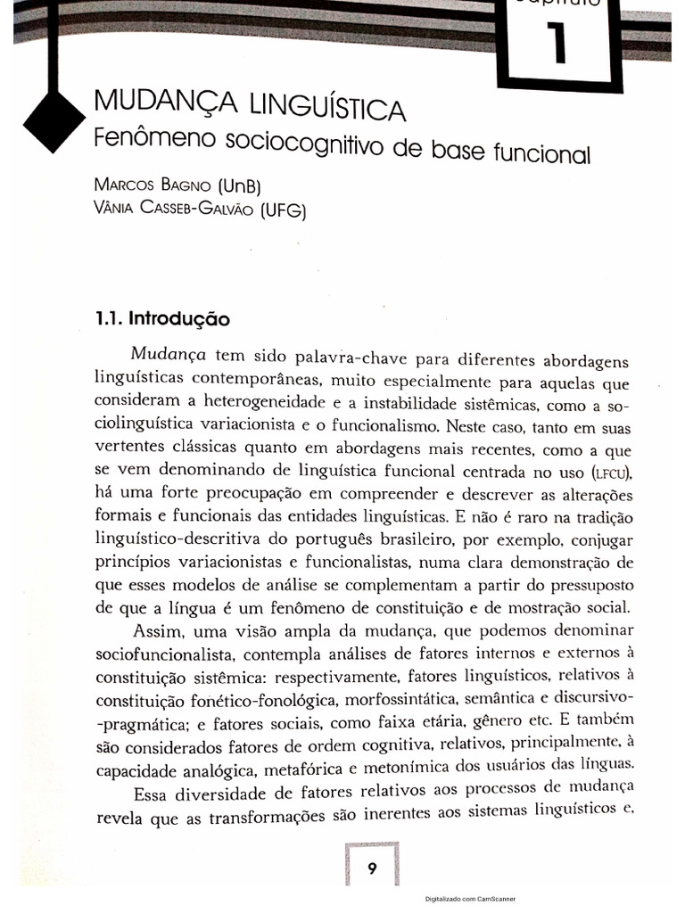 MudanÃ§a linguÃ­stica - fenÃ´meno sociocognitivo de base funcional | PDF