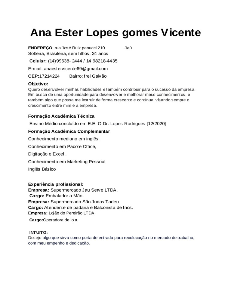 Curriculo Ana Ester | PDF