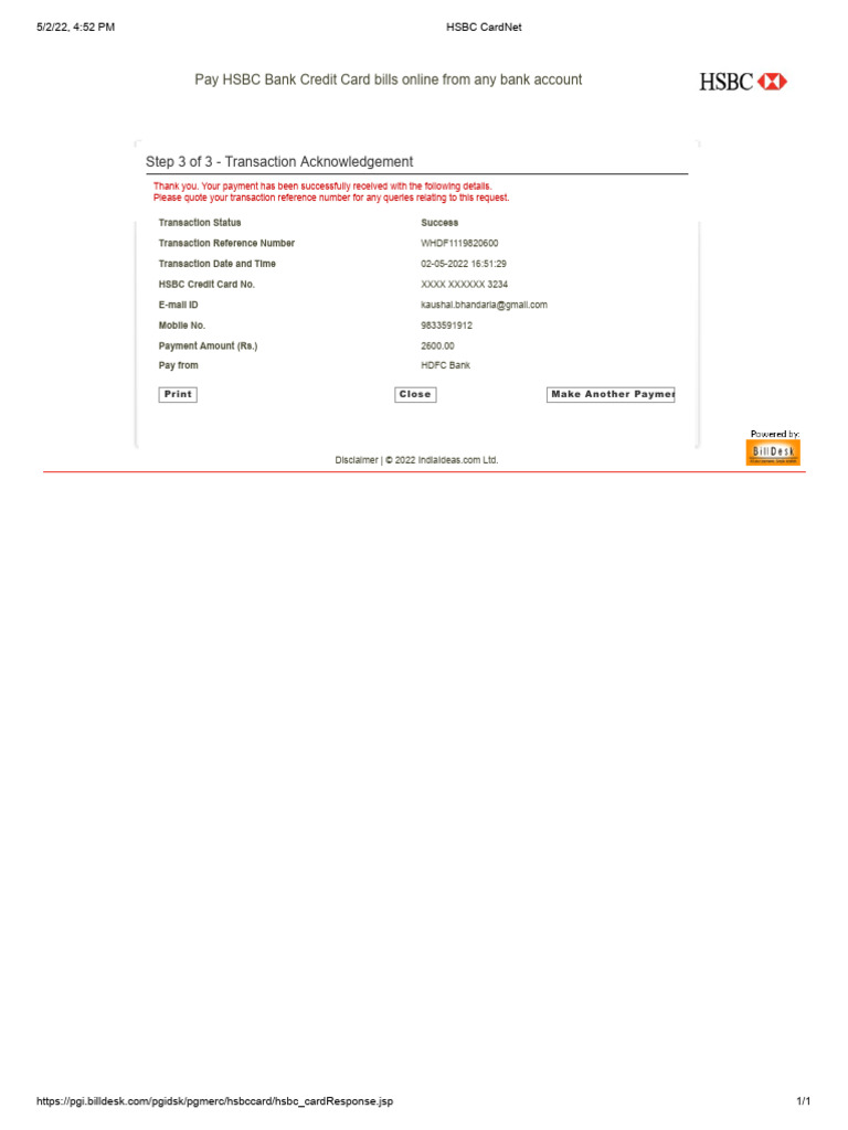 HSBC Credit Card Payment Confirmation | PDF