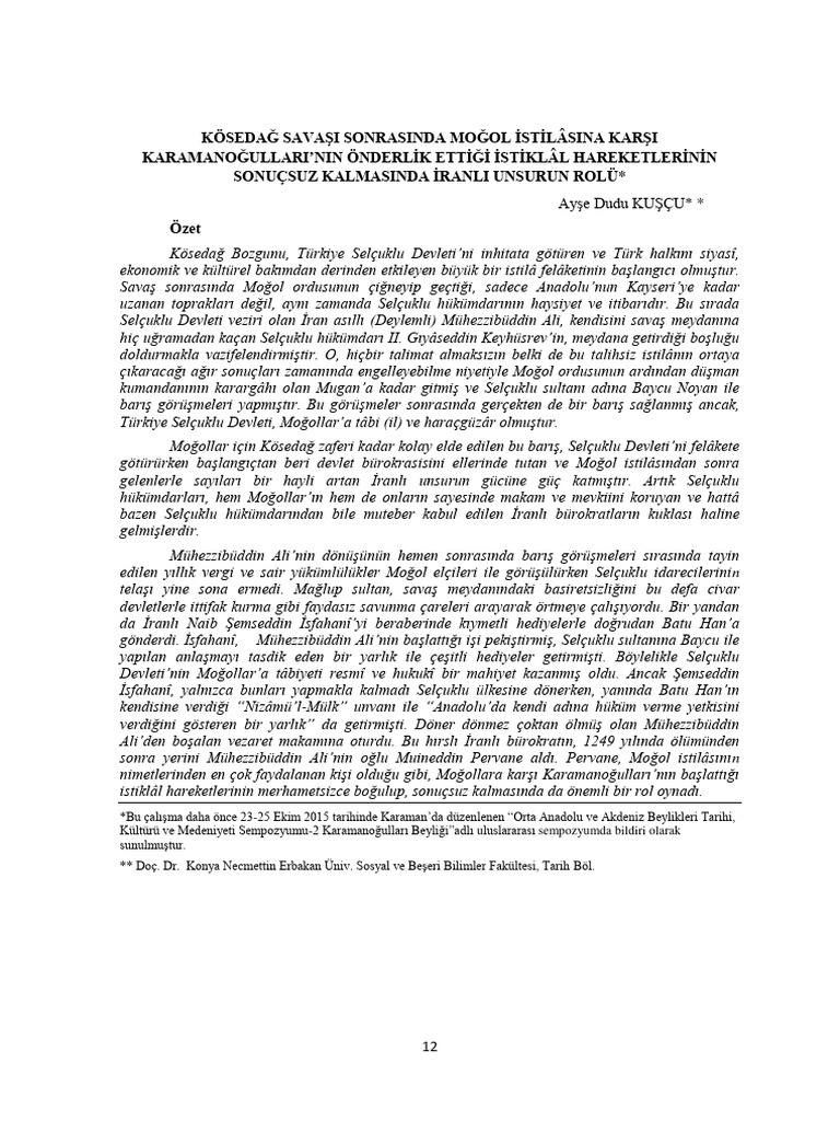 Kuscu Ayse Dudu Kosedag Savasi Sonrasind | PDF