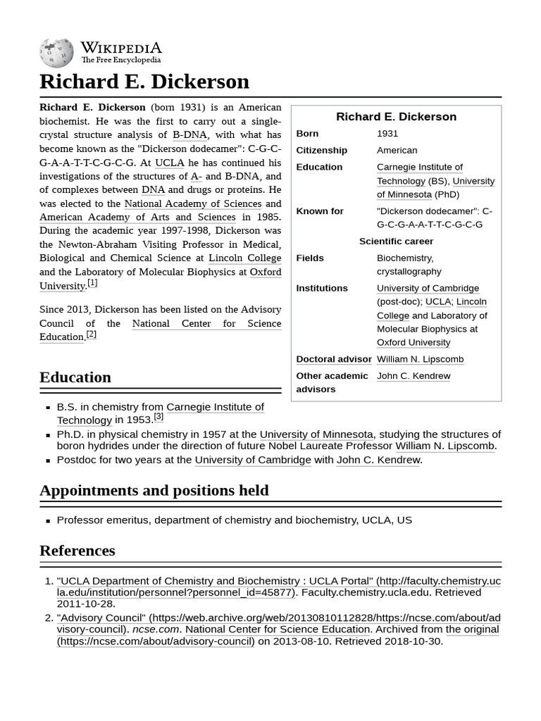 Richard E. Dickerson | PDF | Chemistry | Biochemistry