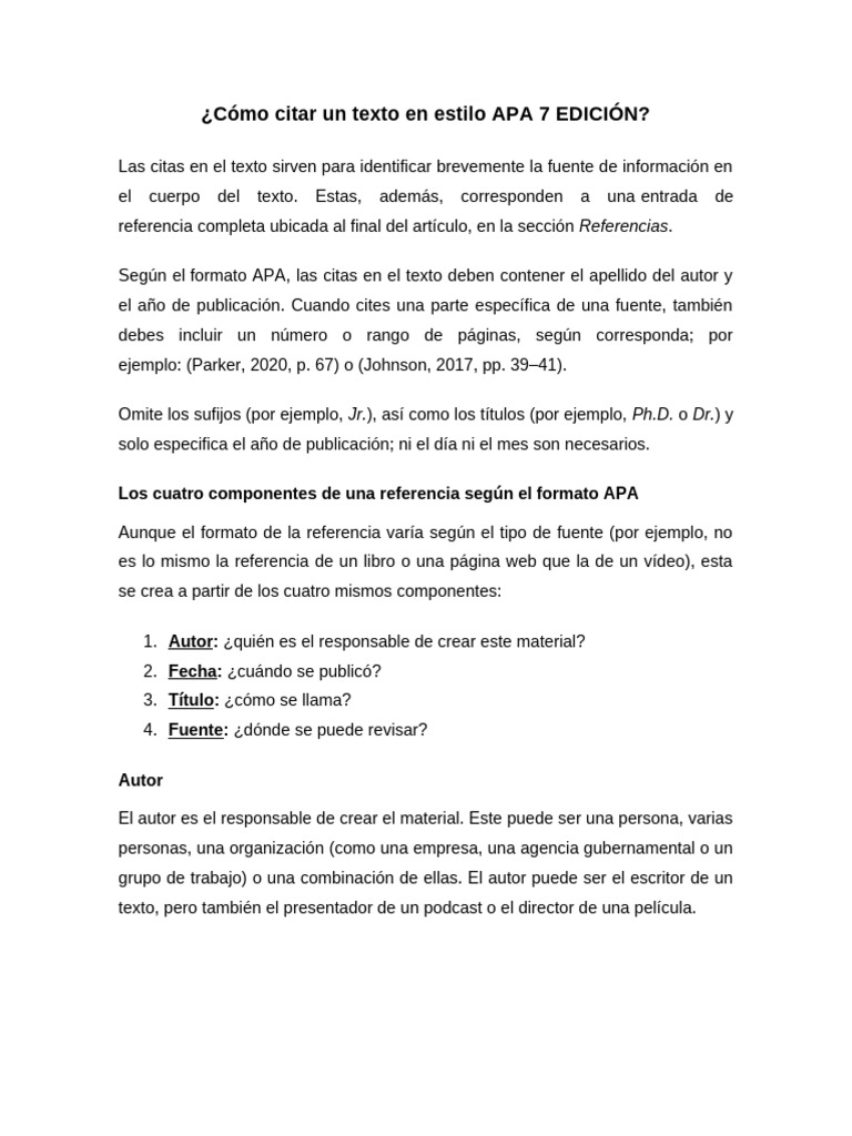 Cómo citar un texto en estilo APA 7 EDICIÓN | PDF | Estilo apa | Red ...
