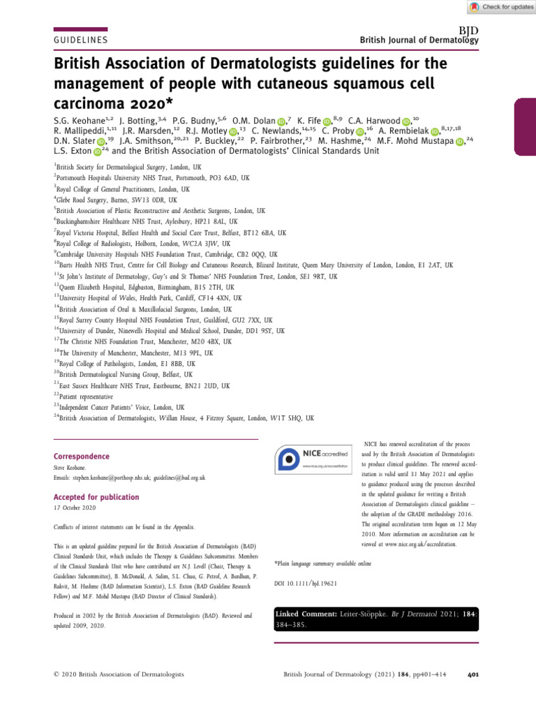 BAD guidelines for SCC | PDF | Dermatology | Systematic Review