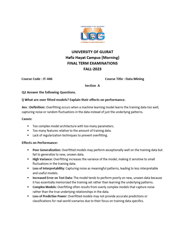 Data Mining - UOG (HH) - Final - F23-1 | PDF | Machine Learning | Cluster Analysis