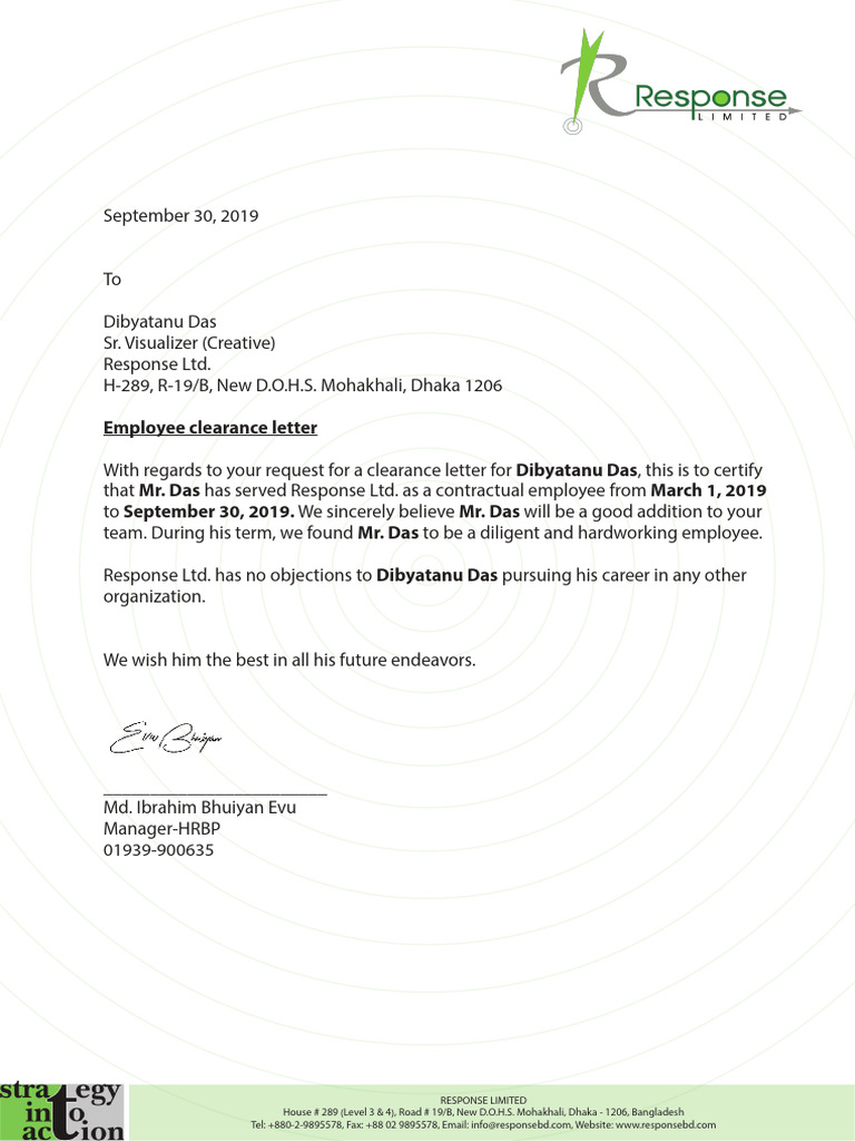 Deep Clearance Letter | PDF