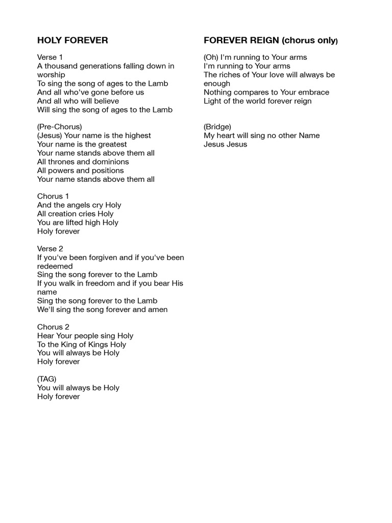 Holy Forever Lyrics and Chords | PDF