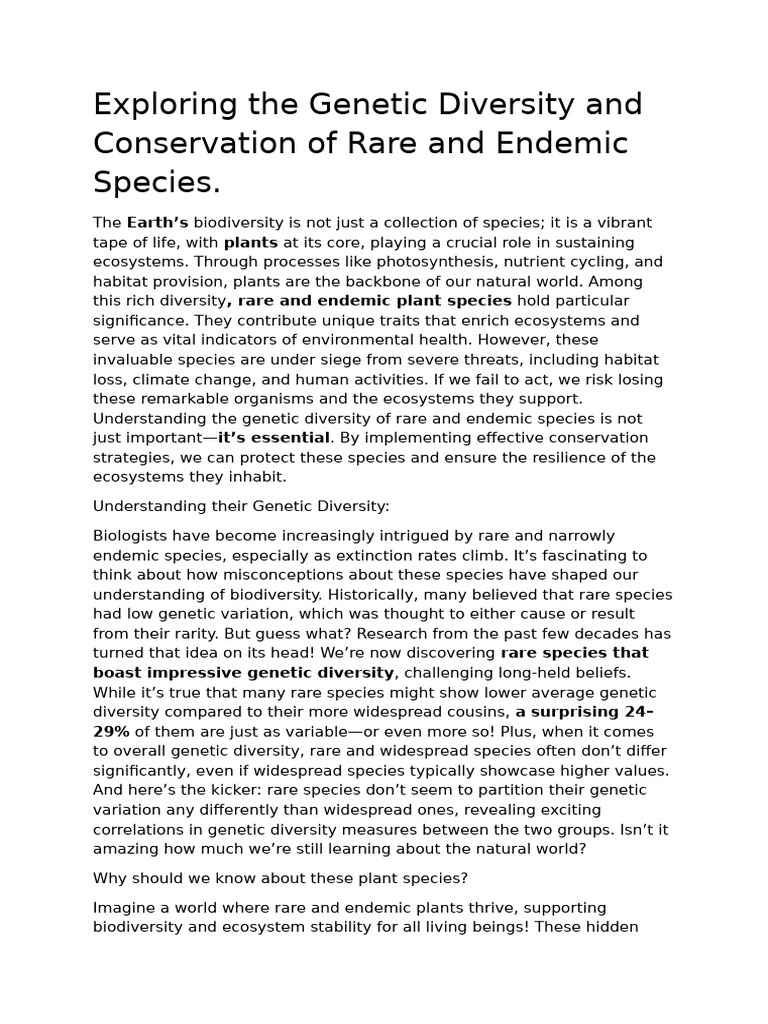 Exploring The Genetic Diversity and Conservation of Rare and Endemic ...