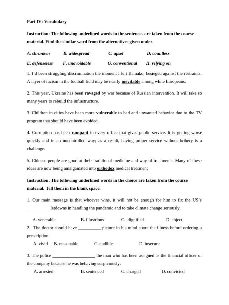 Vocabulary Exercises and Definitions | PDF