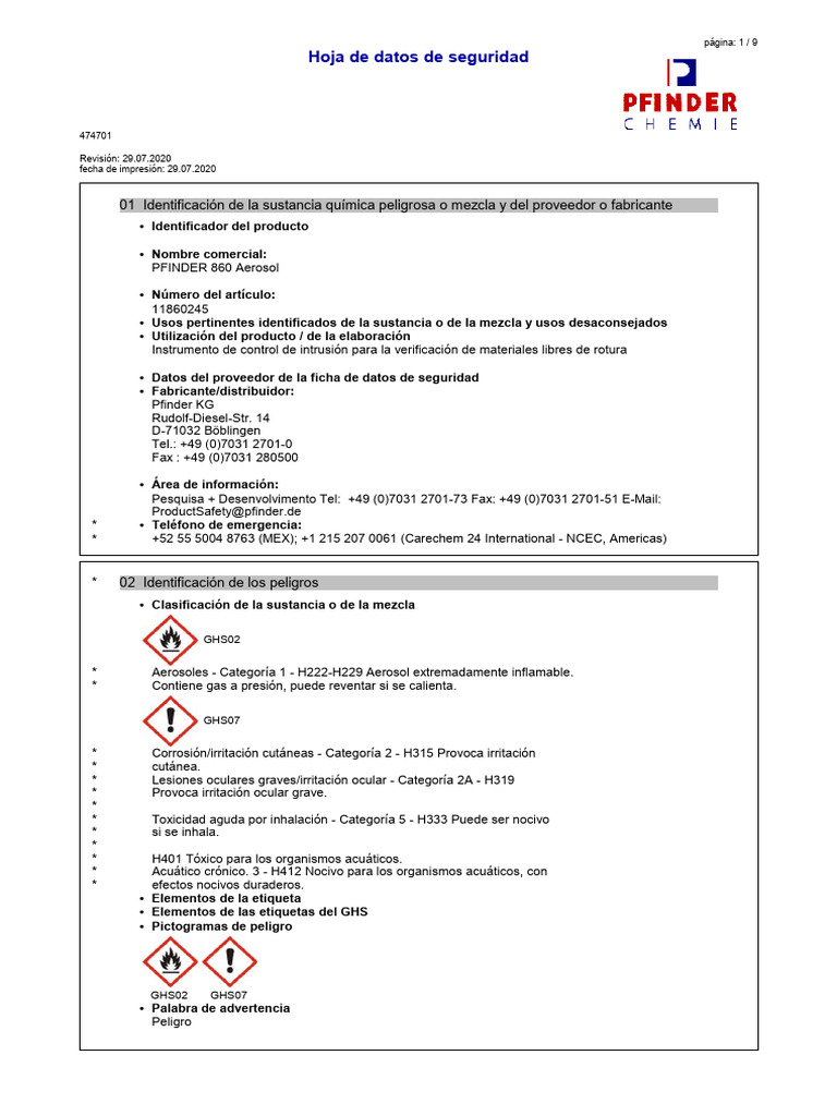 Pfinder 860 Aerosol - v4 Mex | PDF | Residuos | Química